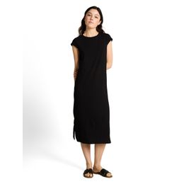 Shirtkleid Tom Tailor Denim, Damen, Gr. S, N-Gr, deep schwarz, Web, Obermaterial: 61% Polyester, 32% Viskose, 7% Elasthan, unifarben, k&ouml;rpernah knielang, Rundhals, Kleider Shirtkleid