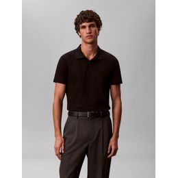 Poloshirt Calvin Klein "SS SLIM REFINED PIQUE POLO", Herren, Gr. L, schwarz, Jersey, Obermaterial: 95% Baumwolle, 5% Elasthan, unifarben, slim fit normal, Rundhals, B&uuml;ndchen, Shirts, slim fit