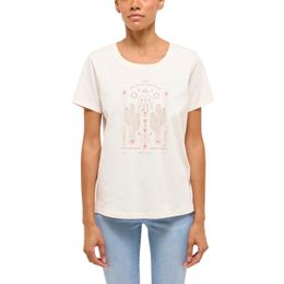 Kurzarmshirt Mustang "Damen Style Alma", Damen, Gr. L, beige (sanftes wei&szlig;), Jersey, 100% Baumwolle, Rundhals, Shirts