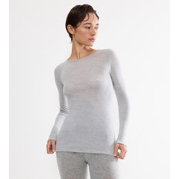 Langarmshirt Triumph "Beauty Layers LSL Top Wool", Damen, Gr. M, grau (medium grau melange), Single Jersey, Obermaterial: 100% Wolle, h&uuml;ftbedeckend, Rundhals, Shirts Langarmshirt, weiche Wolle, lang&auml;rmelig, in Single-Jersey Qualit&auml;t