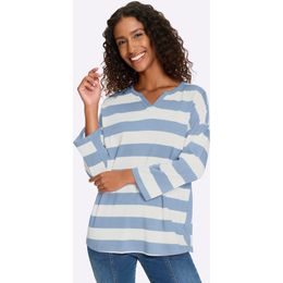 T-Shirt Heine "T-Shirt", Damen, Gr. 38, eisblau, ecru, geringelt, 50% Baumwolle, 50% Modal, gemustert, gestreift, mehrfarbig, Rundhals, Shirts T-Shirt