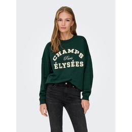 Jacqueline de Yong Sweatshirt JDY "JDYMESA L/S O-NECK EMB SWEAT JRS NOOS", Damen, Gr. XL, gr&uuml;n (pine grove detail:champs emb), Sweatware, Obermaterial: 100% Baumwolle, bedruckt, regular fit normal, Rundhals, Rippb&uuml;ndchen, Sweatshirts Sweatshirt, Baumwollmischung, regular fit