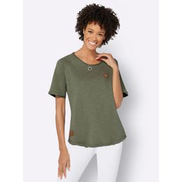 Sweatshirt Casual Looks, Damen, Gr. 38, gr&uuml;n (khaki), 100% Baumwolle, unifarben, Rundhals, Sweatshirts Sweatshirt