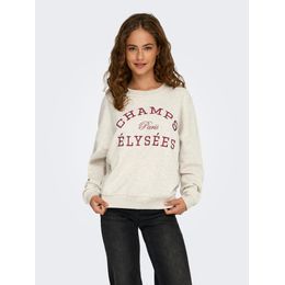 Jacqueline de Yong Sweatshirt JDY "JDYMESA L/S O-NECK EMB SWEAT JRS NOOS", Damen, Gr. L, beige (oatmeal detail:champs cabernet emb), Sweatware, Obermaterial: 100% Baumwolle, bedruckt, regular fit normal, Rundhals, Rippb&uuml;ndchen, Sweatshirts Sweatshirt, Baumwollmischung, regular fit