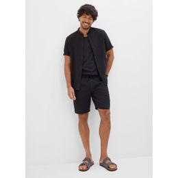 bonprix Musselin-Shorts und Hemd (2-tlg.Set), schwarz, Gr.48, Modernes 2er-Set aus klassischem Kurzarmhemd mit Stehkragen und angesagten Shorts mit elastischem Bund und French Pockets, aus Hemd: 100% Baumwolle,Musselin,kurze Hose: Musselin
