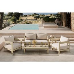 Ambia Garden Loungegarnitur, Akazie, Holz, Kunststoff, Akazie, massiv, F&uuml;llung: Polyester,Komfortschaum, einzeln stellbar, S&auml;ule, 146x62x70 cm, Loungem&ouml;bel, Gartenlounge-Sets