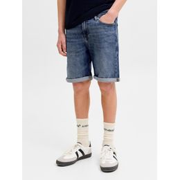 Jack & Jones Shorts JACK & JONES JUNIOR "JJIRICK bequem mit mittlerer Taille f&uuml;r Jungen", Jungen, Gr. 128, N-Gr, blau (dunkelblau denim pack:am 365), Web, Obermaterial: 98% Baumwolle, 2% Elasthan, Abriebeffekte, unifarben, regular fit knielang, Hosen Shorts, unifarben, modisch, regular fit, Web