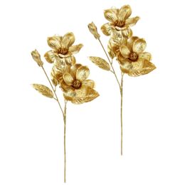 Kunstblume I.GE.A. "Magnolie", gold, B:18cm H:68cm L:14cm, Polyester, Kunstpflanzen, 2er Set Dekoblume Metallic Effekt gl&auml;nzende Weihnachtsdeko Bl&uuml;ten