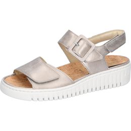 Waldl&auml;ufer Plateausandale WALDL&Auml;UFER "H-WILLOW", Damen, Gr. 7 (40,5), gold (goldfarben), Nappaleder, metallic, Basic, Schuhe, Sommerschuh, Klettschuh, Bequemschuh mit Korkfu&szlig;bett, H-Weite