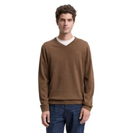 V-Ausschnitt-Pullover Tom Tailor, Herren, Gr. M, braun (schwarz taupe melange), Strick, Obermaterial: 100% Baumwolle, meliert, regular fit normal, V-Ausschnitt, Rippb&uuml;ndchen, Pullover, mit kleiner Logo-Stickerei