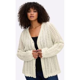 Strickjacke sheego, Damen, Gr. 44/46, champagner, 80% Polyacryl, 20% Baumwolle, unifarben, Strickjacken Strickjacke