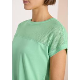 T-Shirt Cecil, Damen, Gr. L (42), juicy lime, Jersey, Obermaterial: 50% Baumwolle, 50% Modal, normal h&uuml;ftbedeckend, U-Boot-Ausschnitt, angeschnitten, Shirts T-Shirt, Sommerliche Leichtigkeit durch das Mesh-Detail