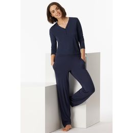 Pyjamahose Schiesser "Mix + Relax", Damen, Gr. 36, N-Gr, 800, blau, Single Jersey, Obermaterial: 95% Modal, 5% Elasthan, klassisch lang, Hosen Pyjamahose, klassisch weiter Marlene-Schnitt, atmungsaktiv