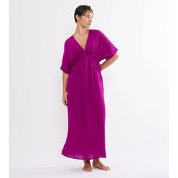 Strandkleid Triumph, Damen, Gr. 44, N-Gr, lila (raspberry), Web, Obermaterial: 100% Viskose, bequem lang, tiefer V-Ausschnitt, Kleider Strandkleid, mit tiefem V-Ausschnitt und halb langem Arm