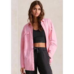 Buffalo Blusenshirt 'PinkPalms' pink Gr. 32/34 f&uuml;r Damen. Mit hoch geschlossener Ausschnitt. Loose Fit. Nachhaltig.