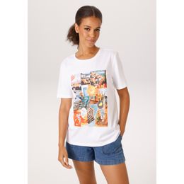 T-Shirt Aniston CASUAL, Damen, Gr. 48/50, wei&szlig; mit buntem frontdruck, Single Jersey, Obermaterial: 100% Baumwolle, bedruckt, l&auml;ssig geschnitten h&uuml;ftlang, Rundhals, Shirts T-Shirt, mit italienischem Flair, Topseller