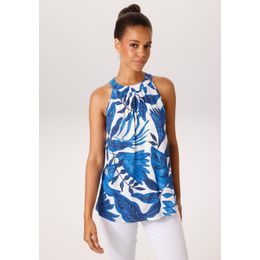 Blusentop Aniston CASUAL, Damen, Gr. 36, wollwei&szlig;, nachtblau, blau, t&uuml;rkis, hellblau, Web, Obermaterial: 100% Viskose, bedruckt, figurumspielend h&uuml;ftlang, Rundhals, Blusen Blusentop, mit gro&szlig;fl&auml;chigen Bl&auml;ttern bedruckt