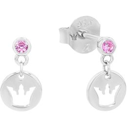 Paar Ohrh&auml;nger Prinzessin Lillifee "Krone-Motiv", bunt (silberfarben, rosa, rosa), Ohrringe, M&auml;dchen, Silber 925 (Sterlingsilber), mit Zirkonia (synth.)