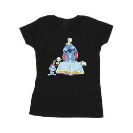 Disney - "Lilo & Stitch Reading A Book" T-Shirt f&uuml;r Damen (Schwarz)