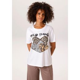 T-Shirt Aniston CASUAL, Damen, Gr. 32/34, wei&szlig; (wei&szlig;, schwarz, beige, dunkelbraun), Single Jersey, Obermaterial: 100% Baumwolle, Schlangenoptik, bedruckt, l&auml;ssig geschnitten h&uuml;ftbedeckend, Rundhals, Shirts T-Shirt, mit Herzen, Animal-Drucken und Statement-Schriftzug