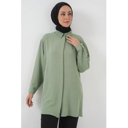 Oversized Langarm-Bluse mit Knopfleiste und Hemdkragen