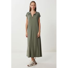 Polo-Kragen Midi-Kleid mit Tasche zum &Uuml;berziehen