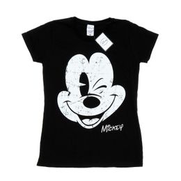 Disney - "Mickey Mouse Distressed Face" T-Shirt f&uuml;r Damen (Schwarz)