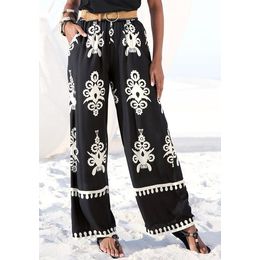 Lascana Palazzohose 'mit Ethno-Print und weitem, luftigem Bein' mehrfarbig Gr. 42 f&uuml;r Damen. Mit Allover-Druck. Figurumspielend. Nachhaltig.