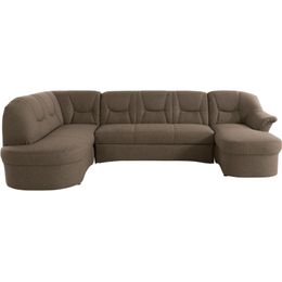 Wohnlandschaft DOMO collection "SARAFINA 295x83x180 cm, auch mit Federkern f&uuml;r mehr Sitzkomfort", braun, B:295cm H:83cm T:180cm, Luxus-Microfaser (92% Polyester, 8% Nylon);Microfaser PRIMABELLE (100% Polyester);Microfaser PRIMABELLE (100% Polyester) / Struktur (90% Polyester; 10% Polyacryl), Sofas, Wohnlandschaft, whlw. mit Bettfunktion, elegantes Design, U-Form