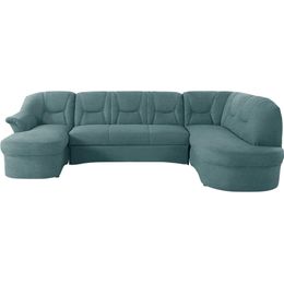 Wohnlandschaft DOMO collection "SARAFINA 295x83x180 cm, auch mit Federkern f&uuml;r mehr Sitzkomfort", blau (petrol), B:295cm H:83cm T:180cm, Luxus-Microfaser (92% Polyester, 8% Nylon);Microfaser PRIMABELLE (100% Polyester);Microfaser PRIMABELLE (100% Polyester) / Struktur (90% Polyester; 10% Polyacryl), Sofas, Wohnlandschaft, whlw. mit Bettfunktion, elegantes Design, U-Form