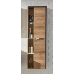 Hochschrank Welltime "Bilbao", beton optik, eiche riviera honig, B:48cm H:160cm T:31cm, FSC-zertifizierter Holzwerkstoff, Schr&auml;nke, Hochschrank, H&auml;nge-Badschrank mit innen verspiegelter T&uuml;r und 3 Glasb&ouml;den