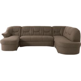 Wohnlandschaft DOMO collection "SARAFINA 295x83x180 cm, auch mit Federkern f&uuml;r mehr Sitzkomfort", braun, B:295cm H:83cm T:180cm, Luxus-Microfaser (92% Polyester, 8% Nylon);Microfaser PRIMABELLE (100% Polyester);Microfaser PRIMABELLE (100% Polyester) / Struktur (90% Polyester; 10% Polyacryl), Sofas, Wohnlandschaft, whlw. mit Bettfunktion, elegantes Design, U-Form