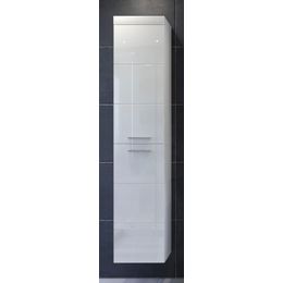 H&auml;ngeschrank Welltime "Dormoletto", wei&szlig; melamin, wei&szlig; hochglanz tiefzieh, B:35cm H:170cm T:33cm, FSC-zertifizierter Holzwerkstoff, Schr&auml;nke, H&auml;ngeschrank, H&auml;nge-Hochschrank in Wei&szlig; Hochglanz mit waagerechter Fr&auml;sung