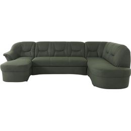 Wohnlandschaft DOMO collection "SARAFINA 295x83x180 cm, auch mit Federkern f&uuml;r mehr Sitzkomfort", gr&uuml;n, B:295cm H:83cm T:180cm, Luxus-Microfaser (92% Polyester, 8% Nylon);Microfaser PRIMABELLE (100% Polyester);Microfaser PRIMABELLE (100% Polyester) / Struktur (90% Polyester; 10% Polyacryl), Sofas, Wohnlandschaft, whlw. mit Bettfunktion, elegantes Design, U-Form