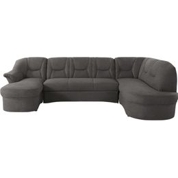 Wohnlandschaft DOMO collection "SARAFINA 295x83x180 cm, auch mit Federkern f&uuml;r mehr Sitzkomfort", grau (stone), B:295cm H:83cm T:180cm, Luxus-Microfaser (92% Polyester, 8% Nylon);Microfaser PRIMABELLE (100% Polyester);Microfaser PRIMABELLE (100% Polyester) / Struktur (90% Polyester; 10% Polyacryl), Sofas, Wohnlandschaft, whlw. mit Bettfunktion, elegantes Design, U-Form