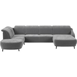 Sit & More Wohnlandschaft SIT & MORE "Blues U-Form", grau (stone), B:356cm H:93cm T:249cm, 100% Polyester, Sofas, Wohnlandschaft, inkl. Kopfteilverstellung, wahlweise mit Klapptisch und USB
