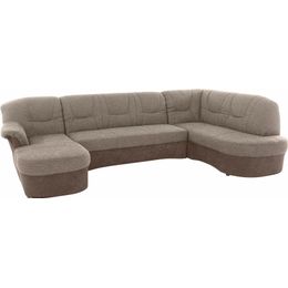 Wohnlandschaft DOMO collection "SARAFINA 295x83x180 cm, auch mit Federkern f&uuml;r mehr Sitzkomfort", braun (braun, braun, beige), B:295cm H:83cm T:180cm, Luxus-Microfaser (92% Polyester, 8% Nylon);Microfaser PRIMABELLE (100% Polyester);Microfaser PRIMABELLE (100% Polyester) / Struktur (90% Polyester; 10% Polyacryl), Sofas, Wohnlandschaft, whlw. mit Bettfunktion, elegantes Design, U-Form