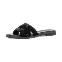 Pantolette Gabor, Damen, Gr. 38, schwarz, Ziegenveloursleder, festlich, Schuhe Pantolette, Blockabsatz, Sommerschuh, Schlupfschuh, Zierspange mit Schmucksteinen