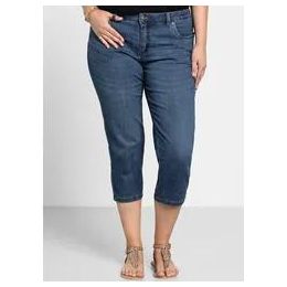 5-Pocket-Jeans sheego, Damen, Gr. 44, Normalgr&ouml;&szlig;en, blau (blau denim), 75% Baumwolle, 24% Polyester, 1% Elasthan, unifarben, 3/4-L&auml;nge, Jeans 5-Pocket-Jeans