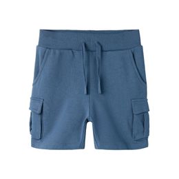 Sweatshorts name it "NMMOLI SWEAT SHORTS UNB NOOS", M&auml;dchen, Gr. 122, N-Gr, vintage indigo, Sweatware, Obermaterial: 60% Baumwolle, 40% Polyester, unifarben, normal kurz, Hosen Sweatshorts, Baumwollmischung, verstellbarer und elastischer Bund, Cargotaschen