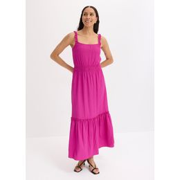 bonprix Maxikleid aus strukturiertem Jersey, pink, Gr.48/50 (XL), schickes Jersey-Kleid mit Smok und Volant