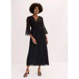 bonprix Maxikleid in Crochet-Optik, schwarz, Gr.44, Auff&auml;lliges Maxikleid mit Spitze, 60% Baumwolle