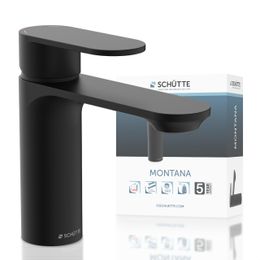 Sch&uuml;tte Waschtischarmatur SCH&Uuml;TTE "MONTANA", schwarz (schwarz matt), B:16cm H:14,5cm T:4,5cm &Oslash;:4,5cm, Messing, Armaturen, Wasserhahn Ablaufgarnitur Exzenter Energiesparende Cold-Start-Funktion
