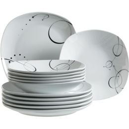M&auml;ser Tafelservice M&Auml;SER "Teller Set, Geschirr-Set Chanson", schwarz-wei&szlig; (wei&szlig;, schwarz), 12 Stk., Porzellan, Geschirr-Sets, Tafelservice, fantasievolles Dekor, 12 Teile, f&uuml;r 6 Personen