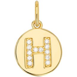 Buchstabenanh&auml;nger Amor "A-Z", gold (gelbgoldfarben, kristallwei&szlig;, kristallwei&szlig;), Schmuckanh&auml;nger, Damen, H, Silber 925 (Sterlingsilber), 0,78 g, mit Zirkonia (synth.)