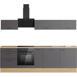 K&uuml;chenzeile KOCHSTATION "KS-Sion", k&uuml;che: grau, korpus: eichefarben, arbeitsplatte: eichefarben hell, B:270cm H:186cm T:60cm, Komplettk&uuml;chen-Sets, K&uuml;chenzeile, Breite 270 cm, neue Technik: OPTIsnap, wahlweise mit E-Ger&auml;ten