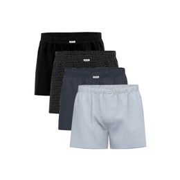 Webboxer Seidensticker "Web-Boxershorts 4er Pack", Herren, Gr. L, bunt (schwarz, blau), Obermaterial: 100% Baumwolle CO., Unterhosen