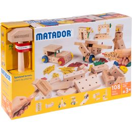 Holzbaukasten Matador "Matador Maker M108", braun (bunt), Spielbausteine, Kinder, Holz