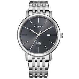 Quarzuhr Citizen, silber (silberfarben, schwarz), Armbanduhren, Herren, Quarzuhr, Armbanduhr, Herrenuhr, Edelstahlarmband, Datum