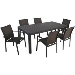 Garten-Essgruppe Garden Pleasure "AMIRA", grau (anthrazit, anthrazit, anthrazit), B:240cm H:89cm T:200cm, Aluminium, Kunststoff, Sitzm&ouml;bel-Sets, mit ausziehbarem Tisch